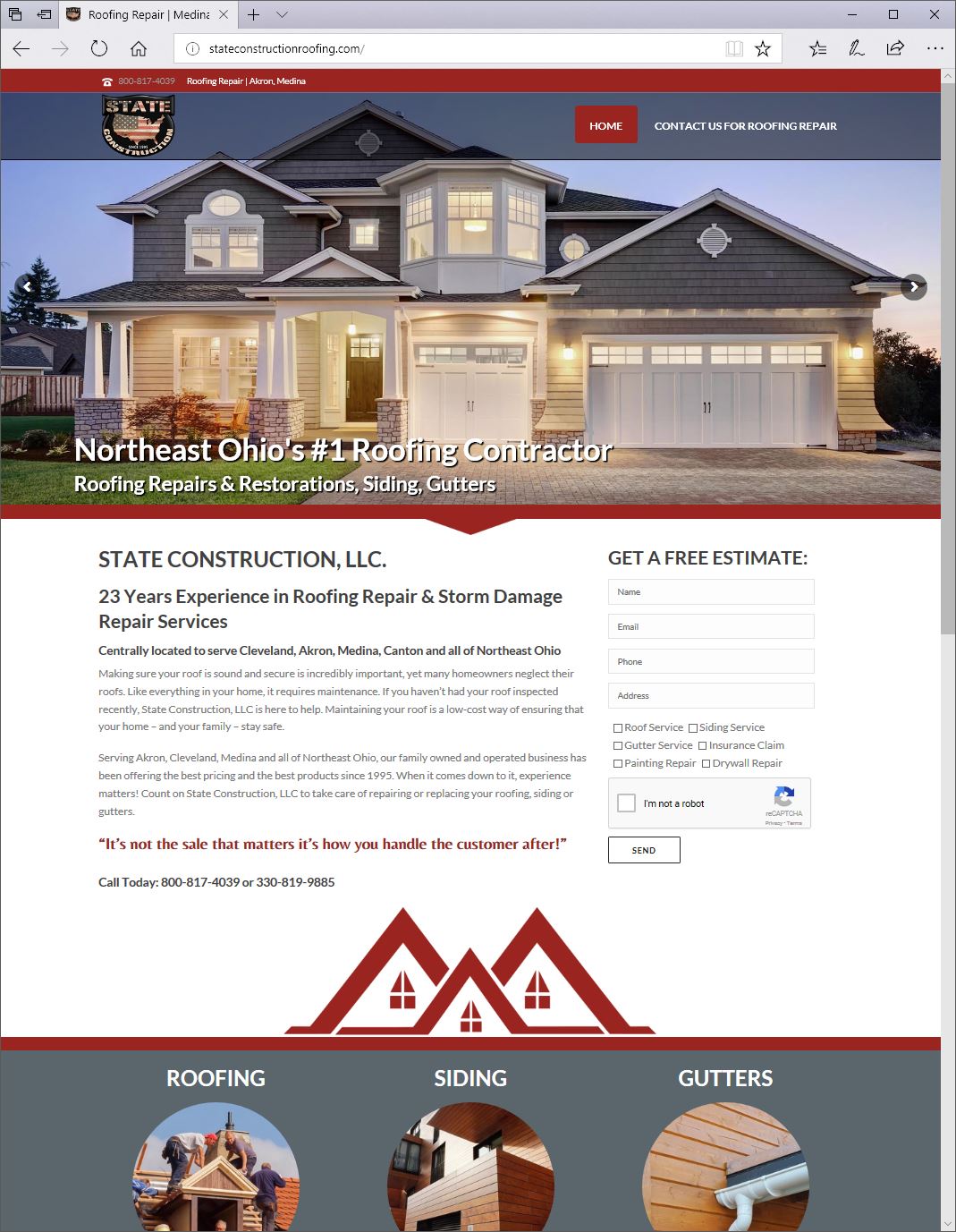 Custom, Responsive Website Design for State Construction Roofing - WebRiver Custom, Responsive Website Design for State Construction Roofing - WebRiver